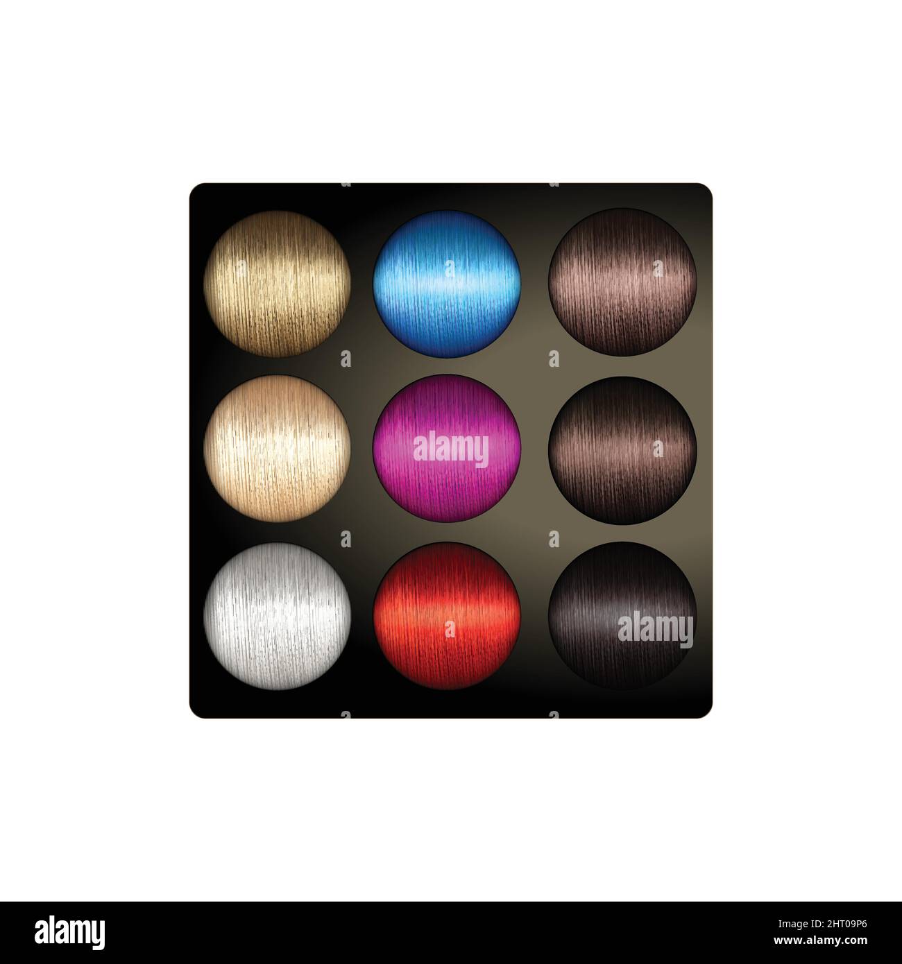 Hair coloring realistic set with isolated image of panel with colored ...