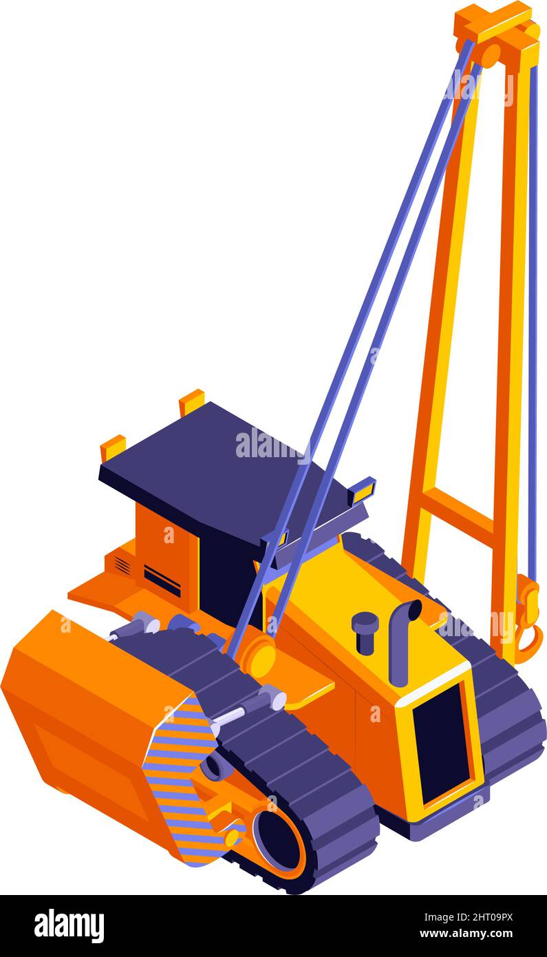 Isometric road construction roller composition with isolated image of ...