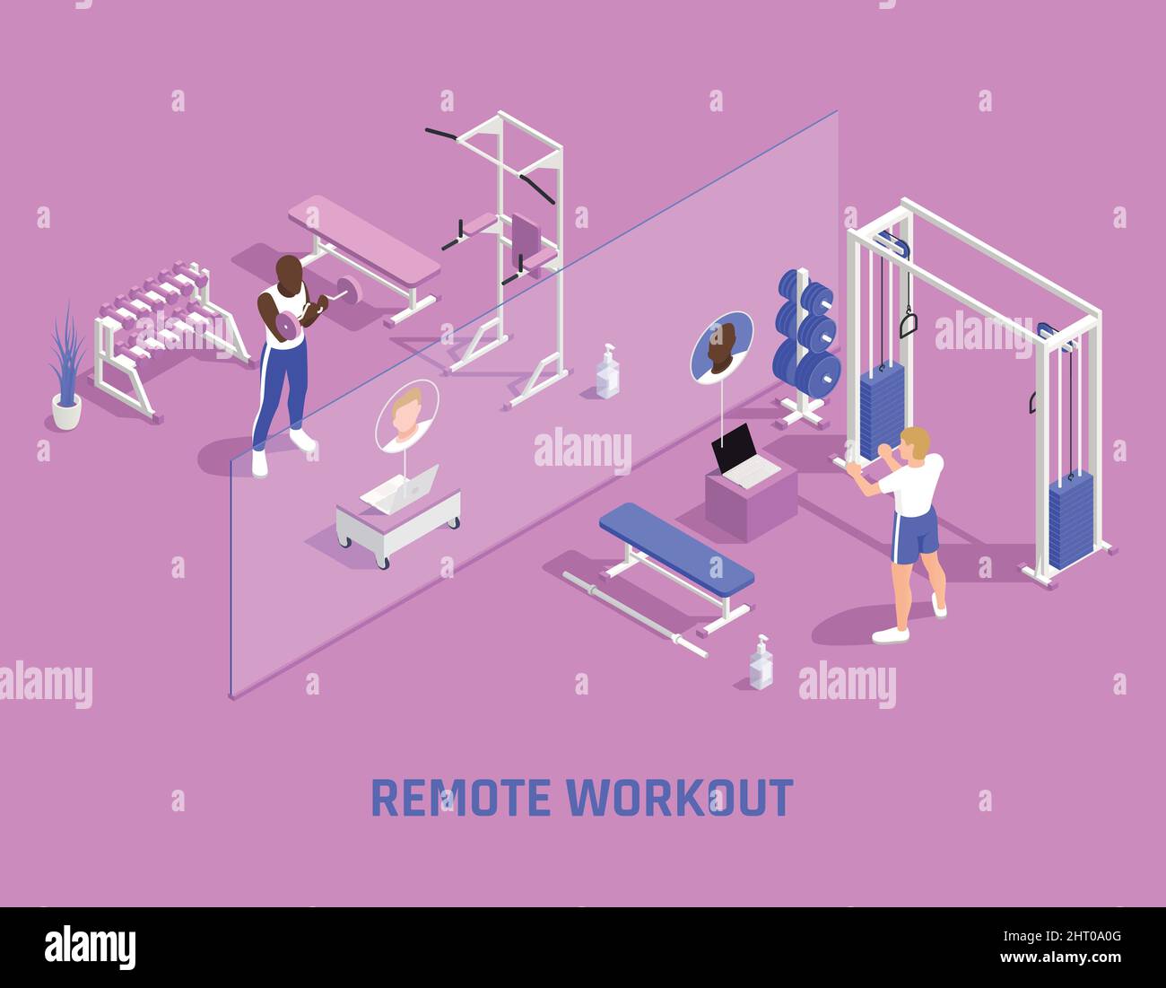 Gym fitness remote personal training coach on laptop screen workout ...