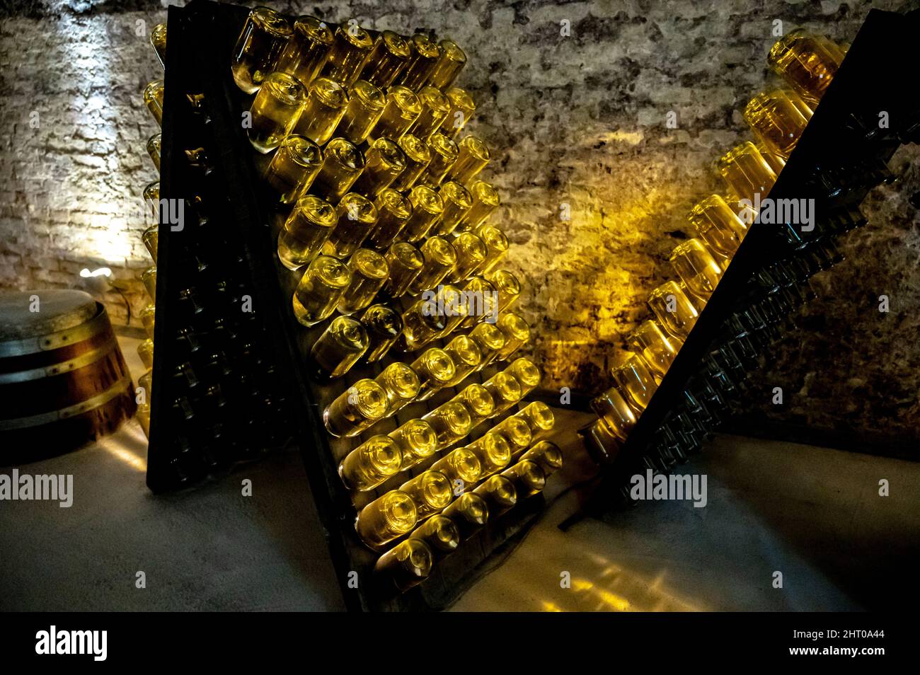 Sparkling white and rose wine production by traditional method in ...