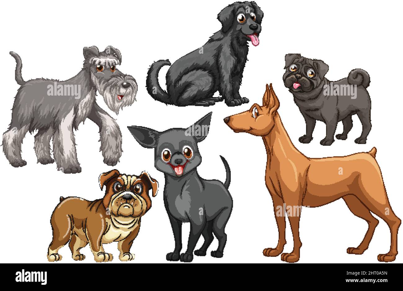 Set of different cute dogs in cartoon style illustration Stock Vector ...
