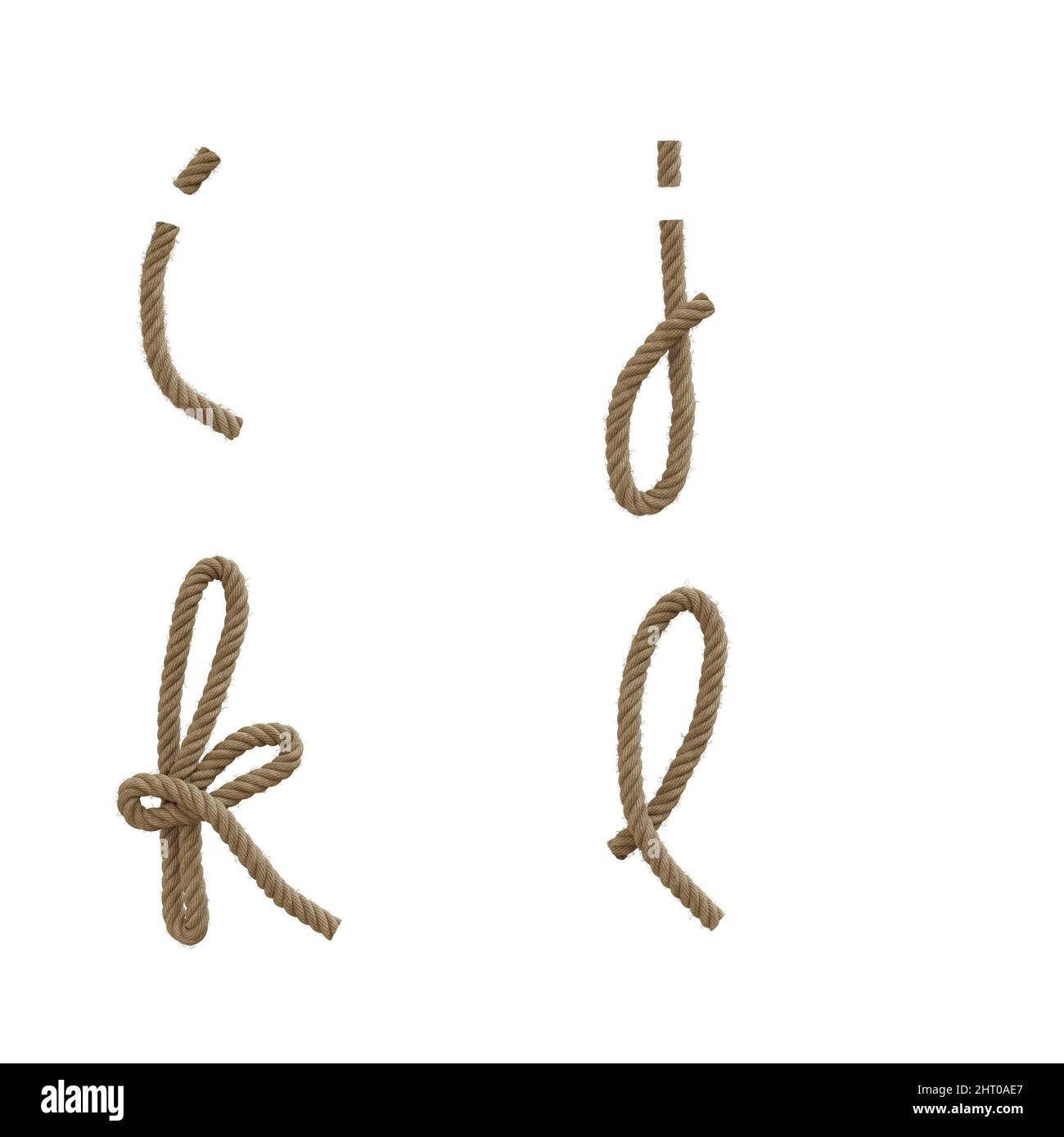 3D rendering of hemp rope lower case letters alphabet - letters i-l ...