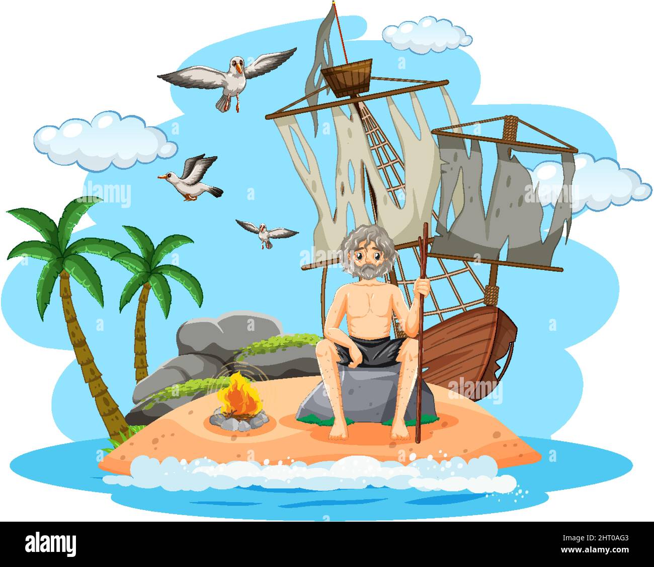 A man on deserted island isolated illustration Stock Vector Image & Art ...
