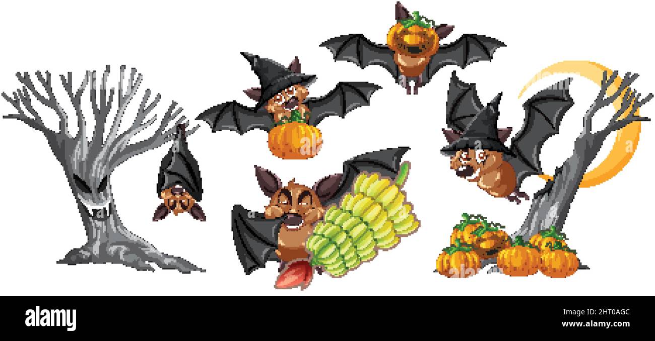 Set of different cute bats cartoon characters illustration Stock Vector ...