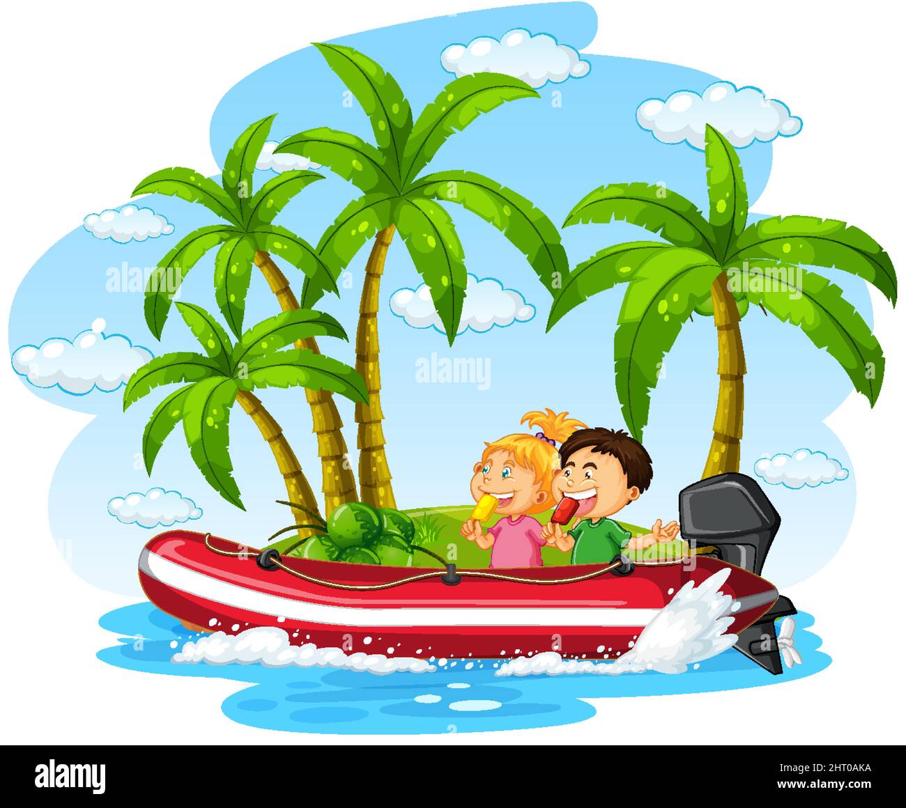 Children on inflatable boat in cartoon style illustration Stock Vector ...
