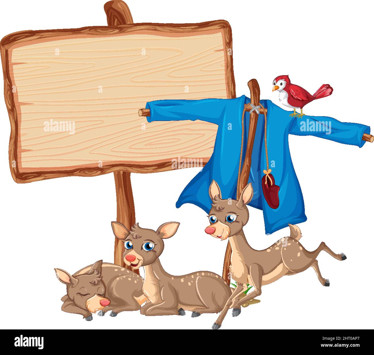 Deer with wooden sign banner illustration Stock Vector Image & Art - Alamy
