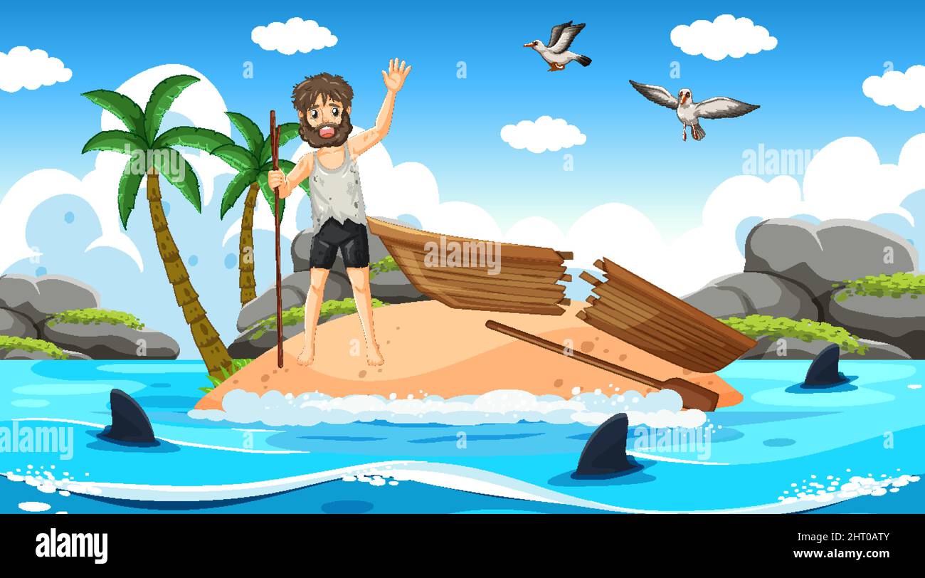 A man on deserted island isolated illustration Stock Vector Image & Art ...