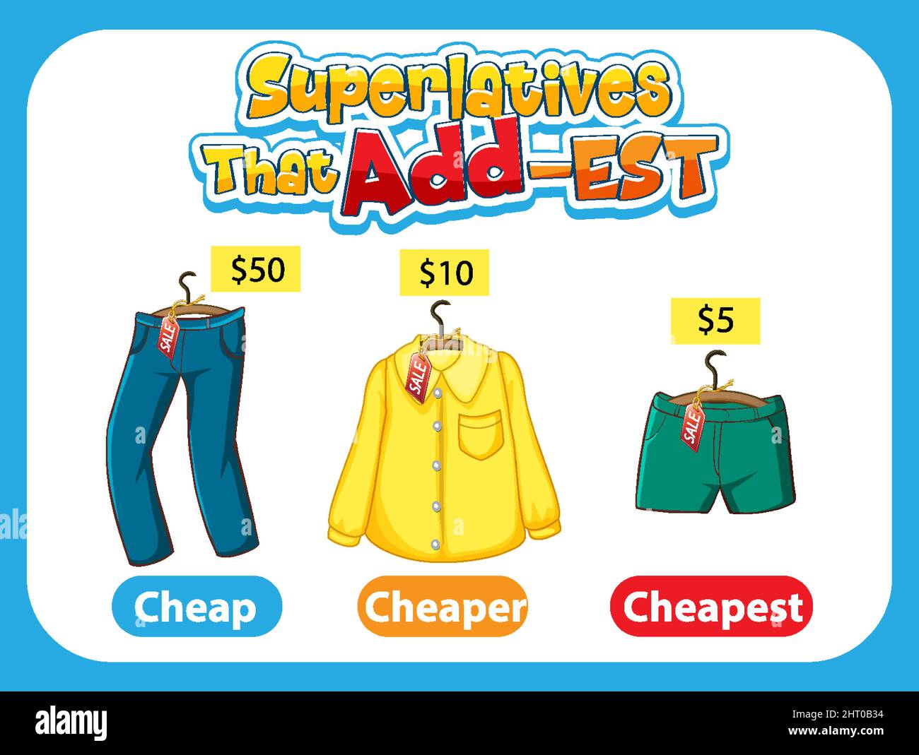 Superlatives Adjectives for word cheap illustration Stock Vector Image ...