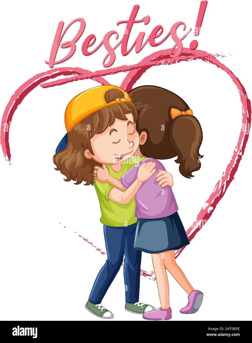 Best friend girls cartoon character with besties lettering illustration ...