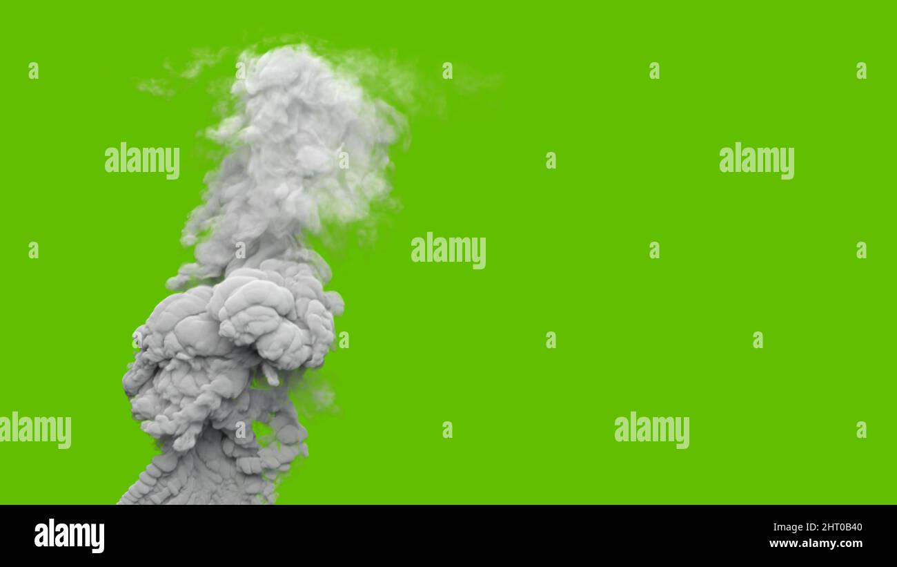 grey co2 emissions smoke column from urban fire on chroma key screen ...