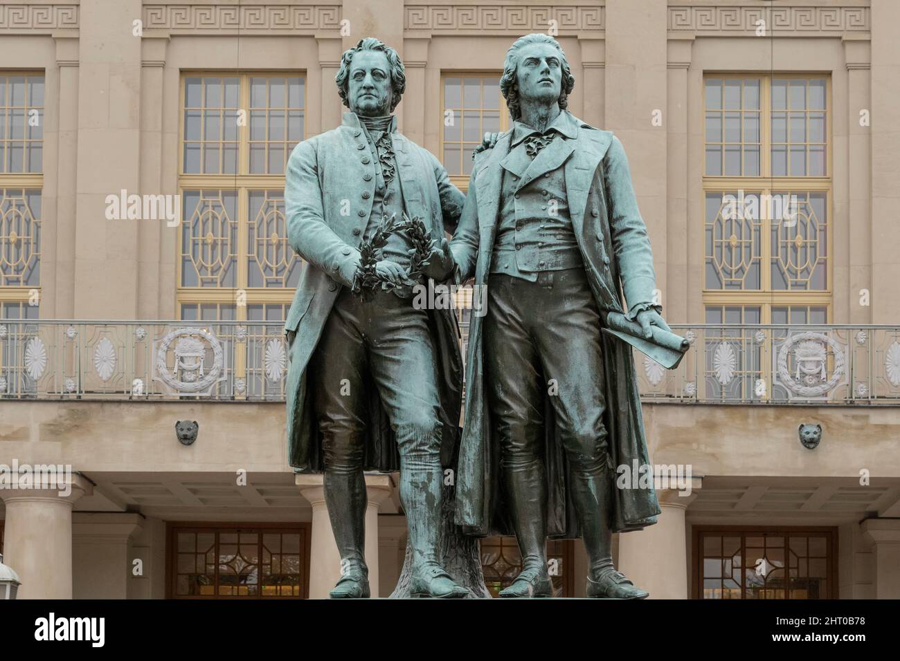 Monument of the famous german poet Goethe and Schiller in Weimar ...