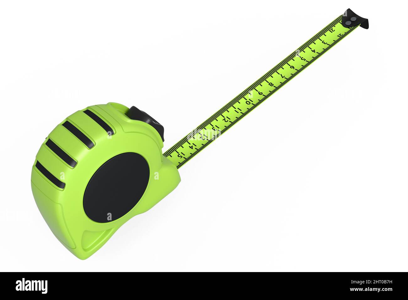 Green carpenter measuring tape isolated on white background with ...