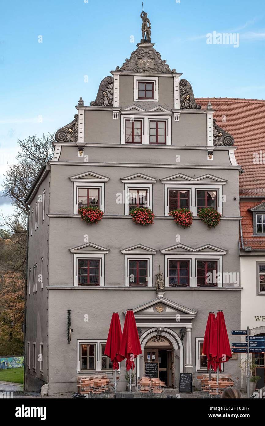 Historic commercial building in Weimar, Herderplatz, Thuringia, Germany ...