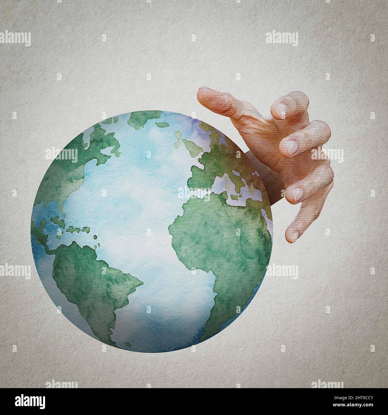 Globe with Giant Hand, World Conquest illustration Concept Stock Photo ...
