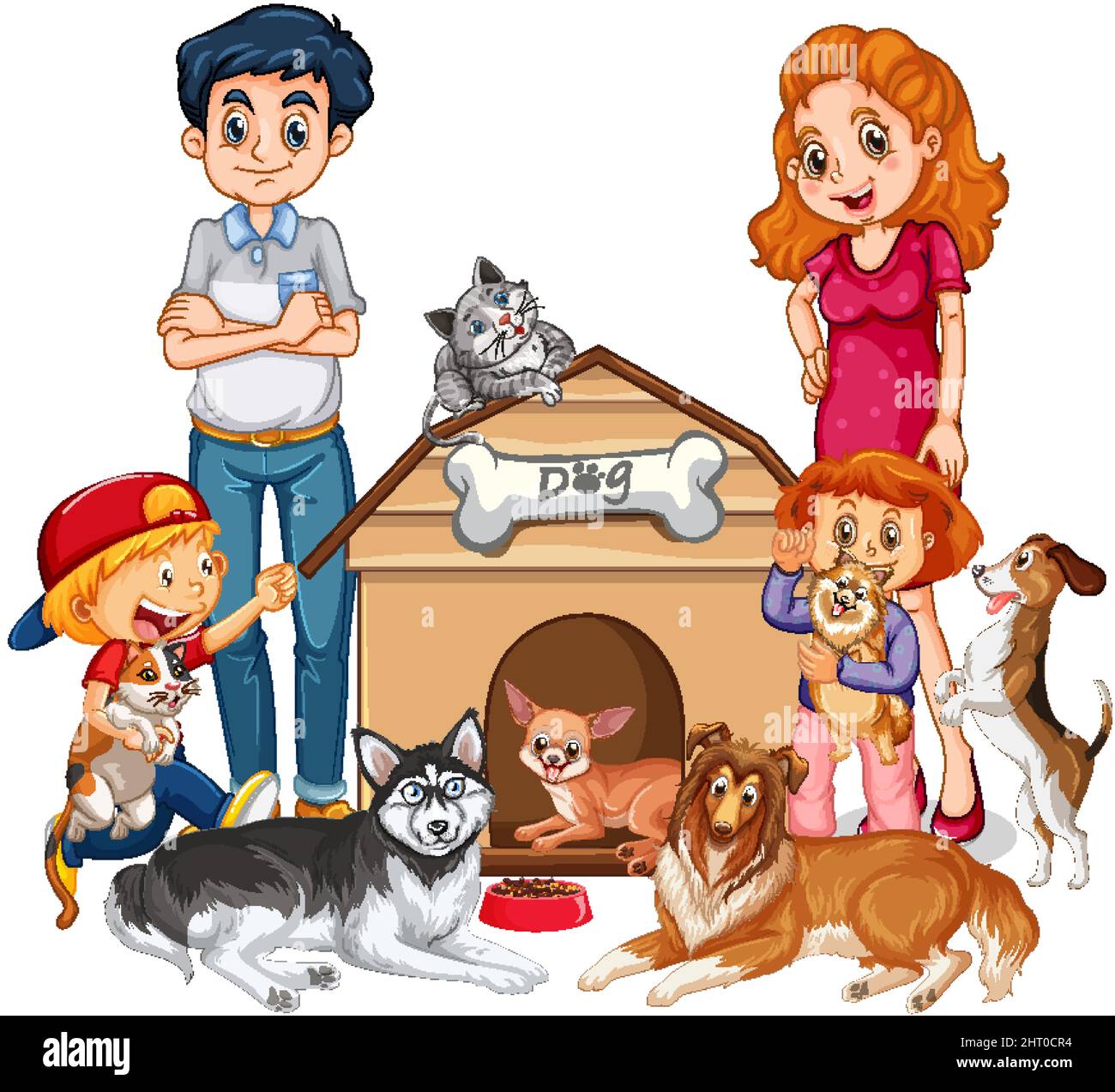Family members with many dogs illustration Stock Vector Image & Art - Alamy