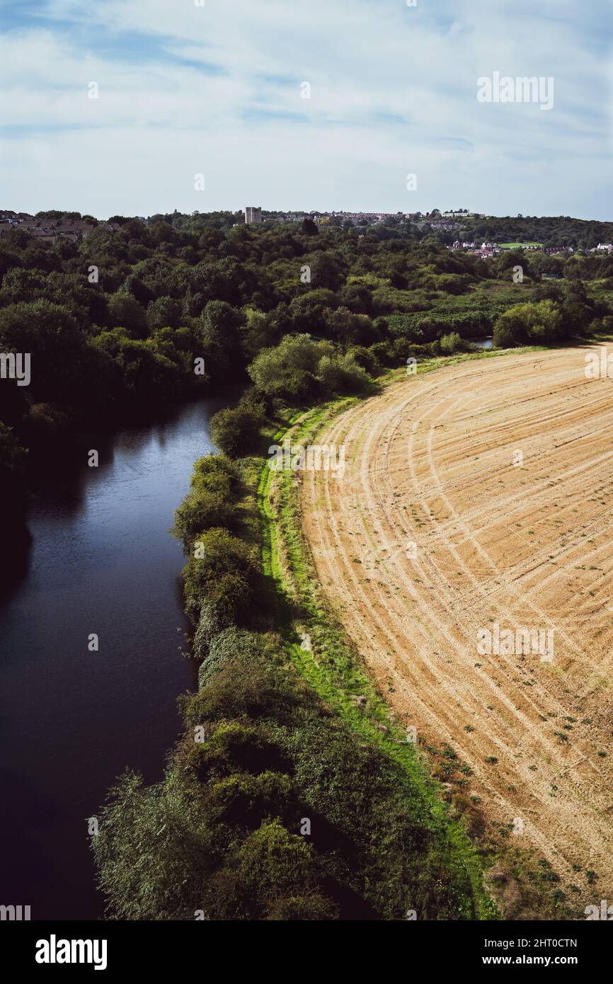 Vertical shot of River Don during a hot summer day, view from ...