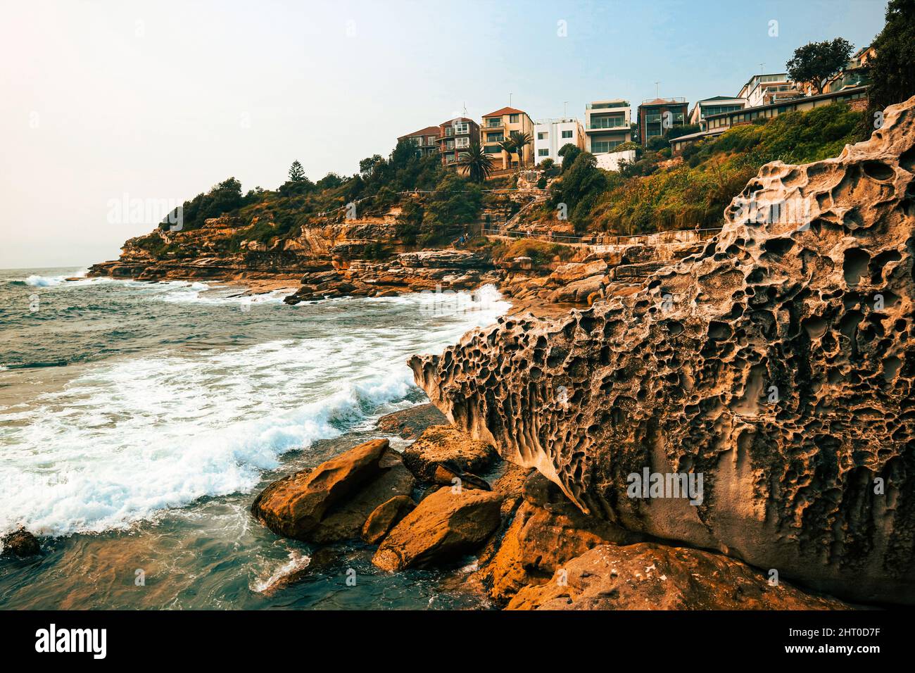 Natural landscape of the cliffy seashore in Sydney, Australia Stock ...