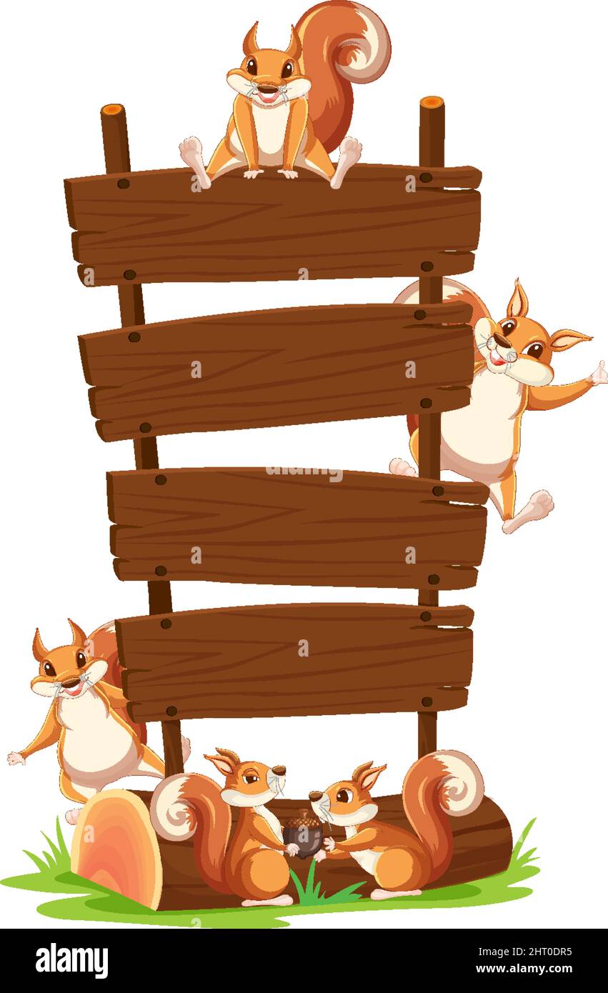 Squirrel with wooden sign banner illustration Stock Vector Image & Art ...