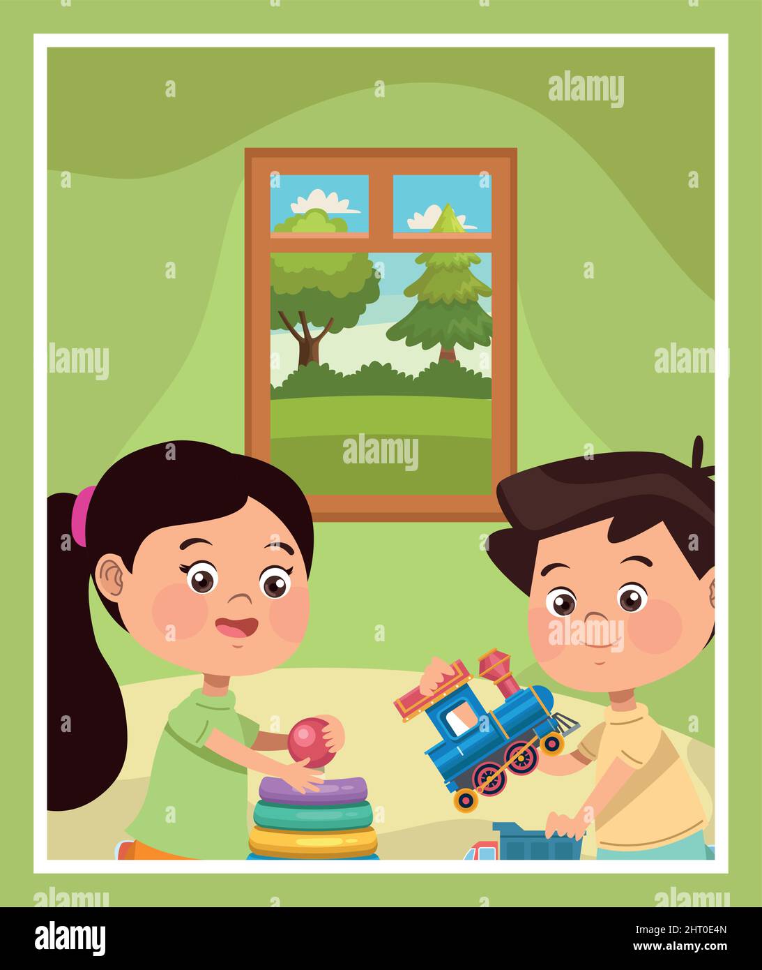 happy kids couple and toys Stock Vector Image & Art - Alamy