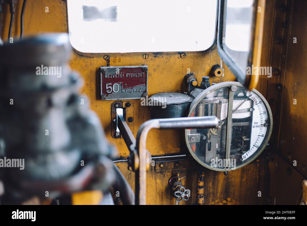 Close-up shot of inside cabin of a diesel engine locomotive Stock Photo ...