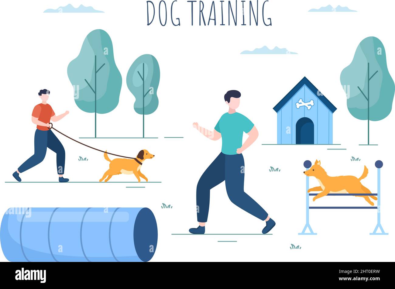 Dogs Training Center at Playground with Instructor Teaching Pets or ...