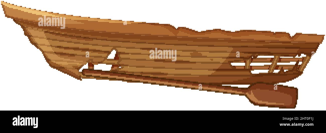 An old wooden broken boat on white background illustration Stock Vector ...