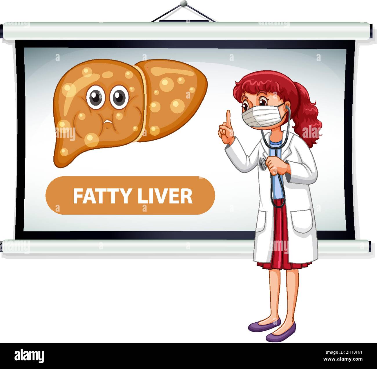 A doctor cartoon character explaining fatty liver illustration Stock ...