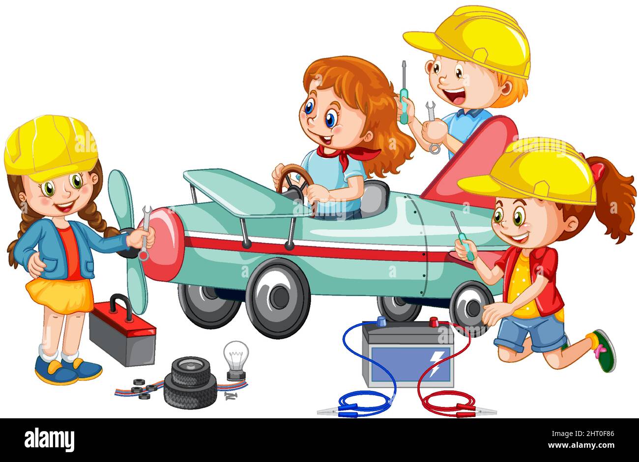 Children fixing a plane together illustration Stock Vector Image & Art ...