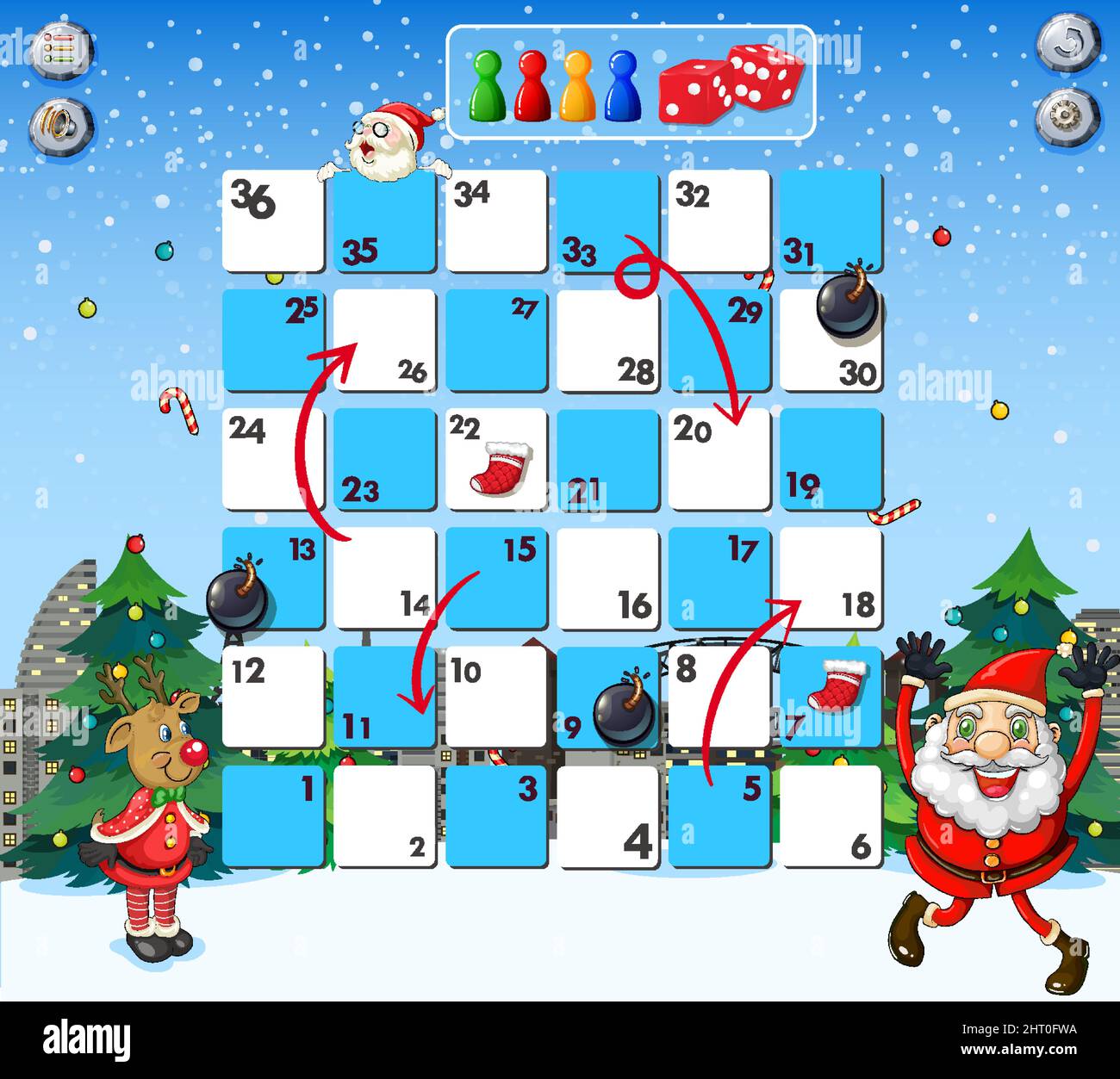 Snake and ladders game template in Christmas theme illustration Stock ...