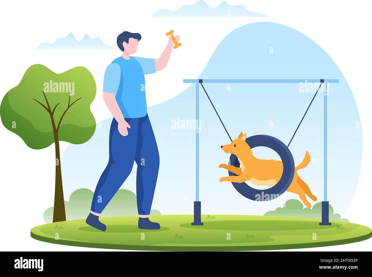 Dogs Training Center at Playground with Instructor Teaching Pets or ...