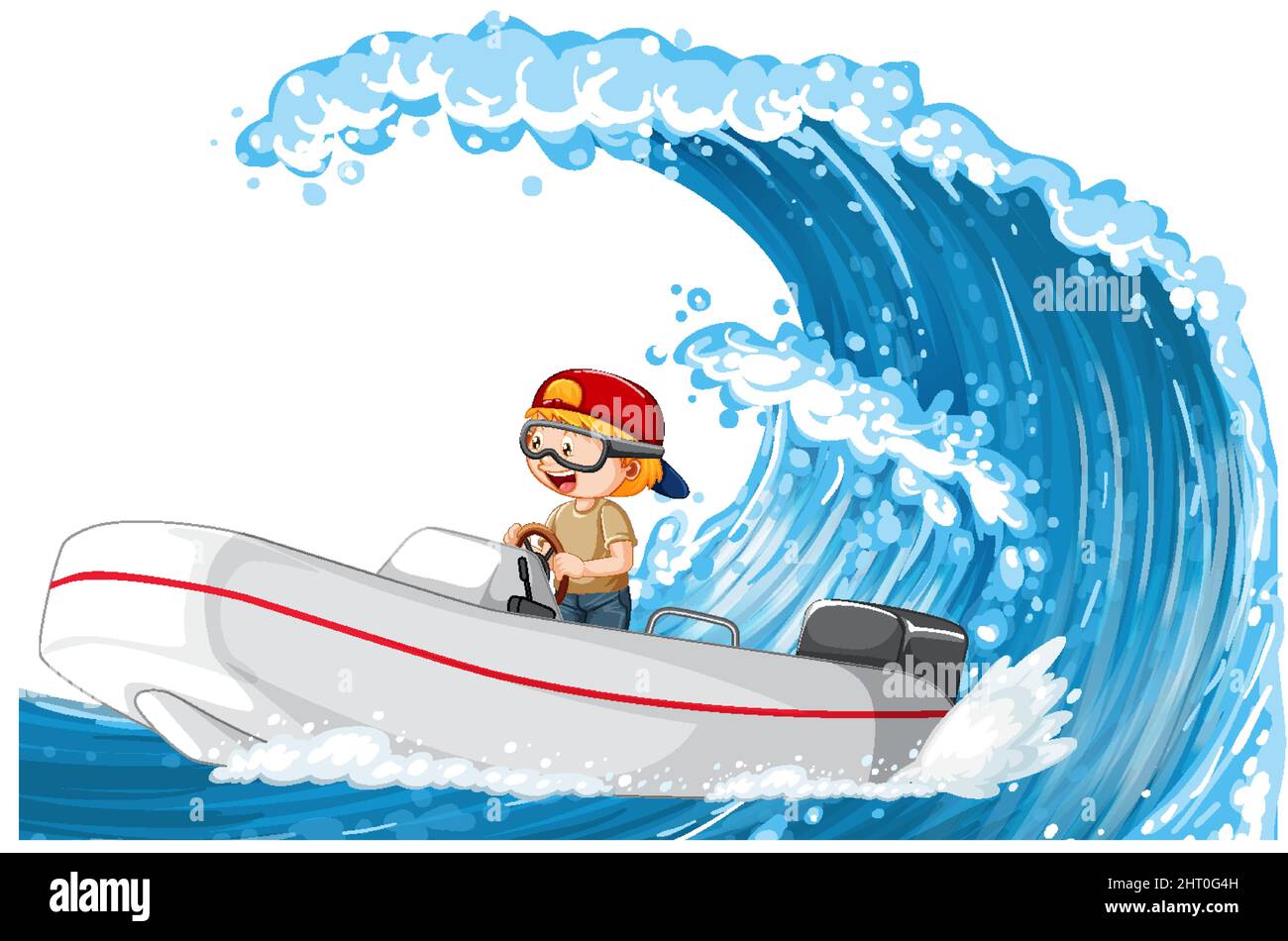 A boy driving boat on water wave illustration Stock Vector Image & Art ...