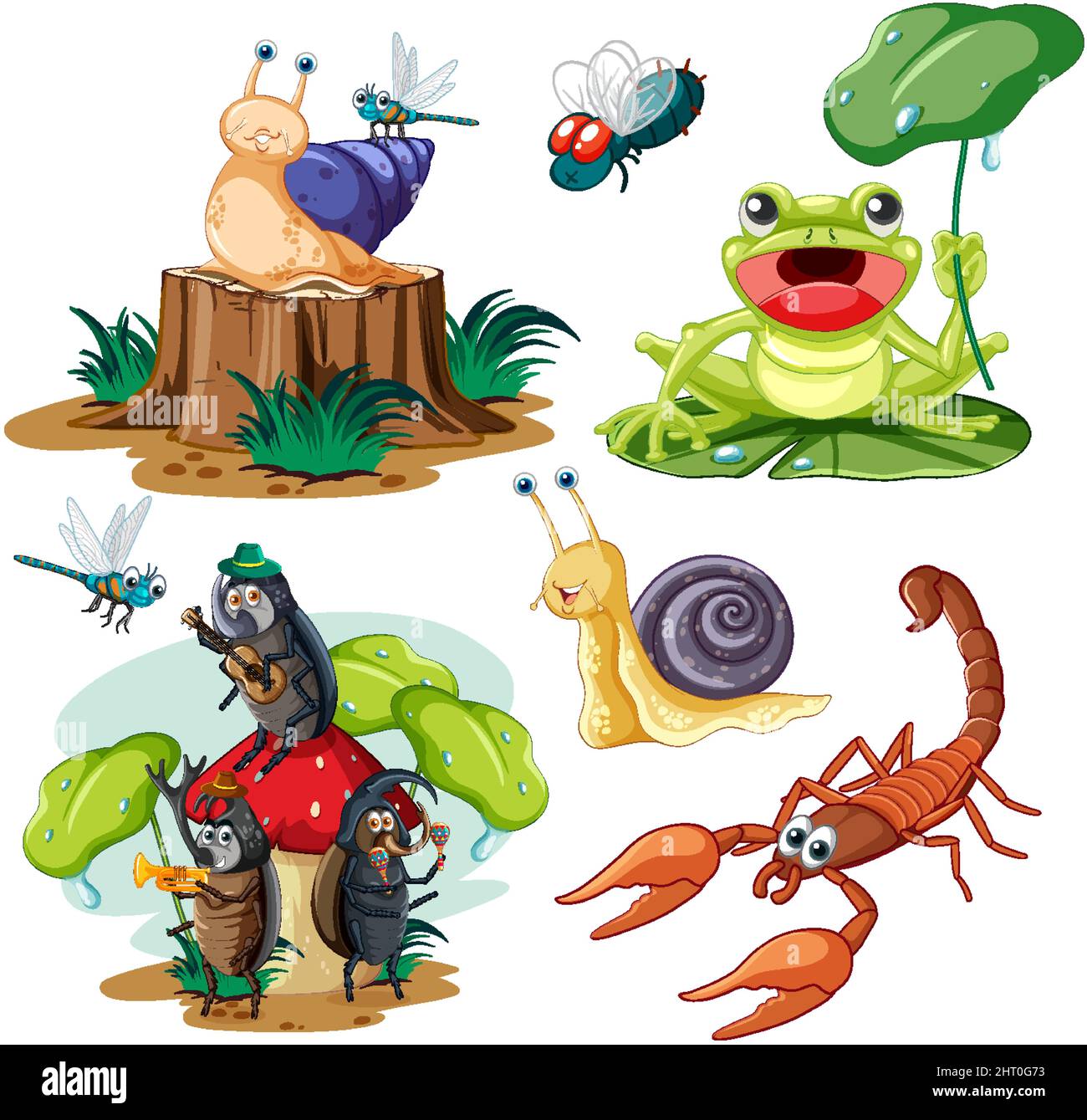 Set of different invertebrate animals in cartoon style illustration ...