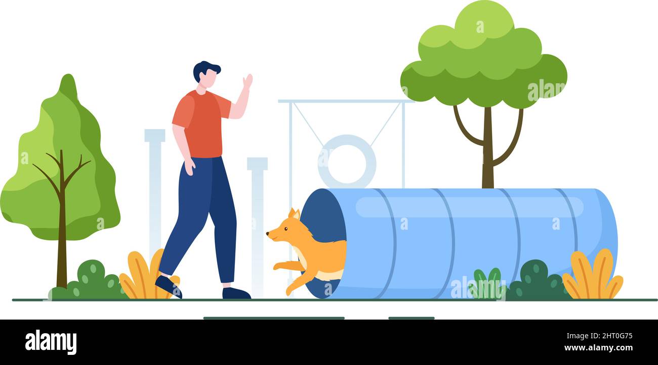 Dogs Training Center at Playground with Instructor Teaching Pets or ...