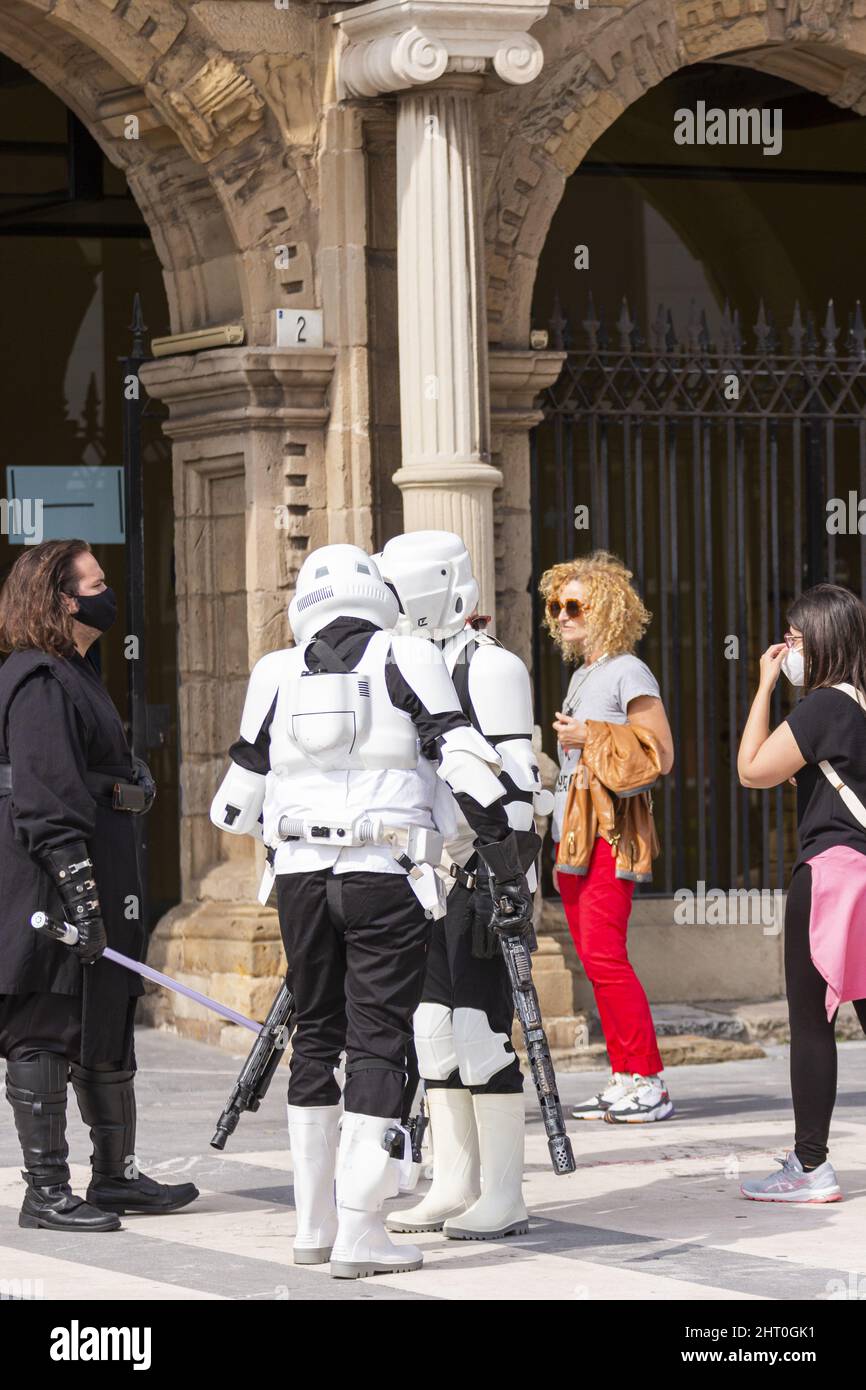 Actors representing Star Wars characters with their flashy uniforms ...