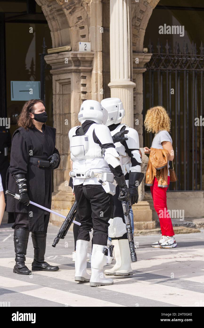 Actors representing Star Wars characters with their flashy uniforms ...