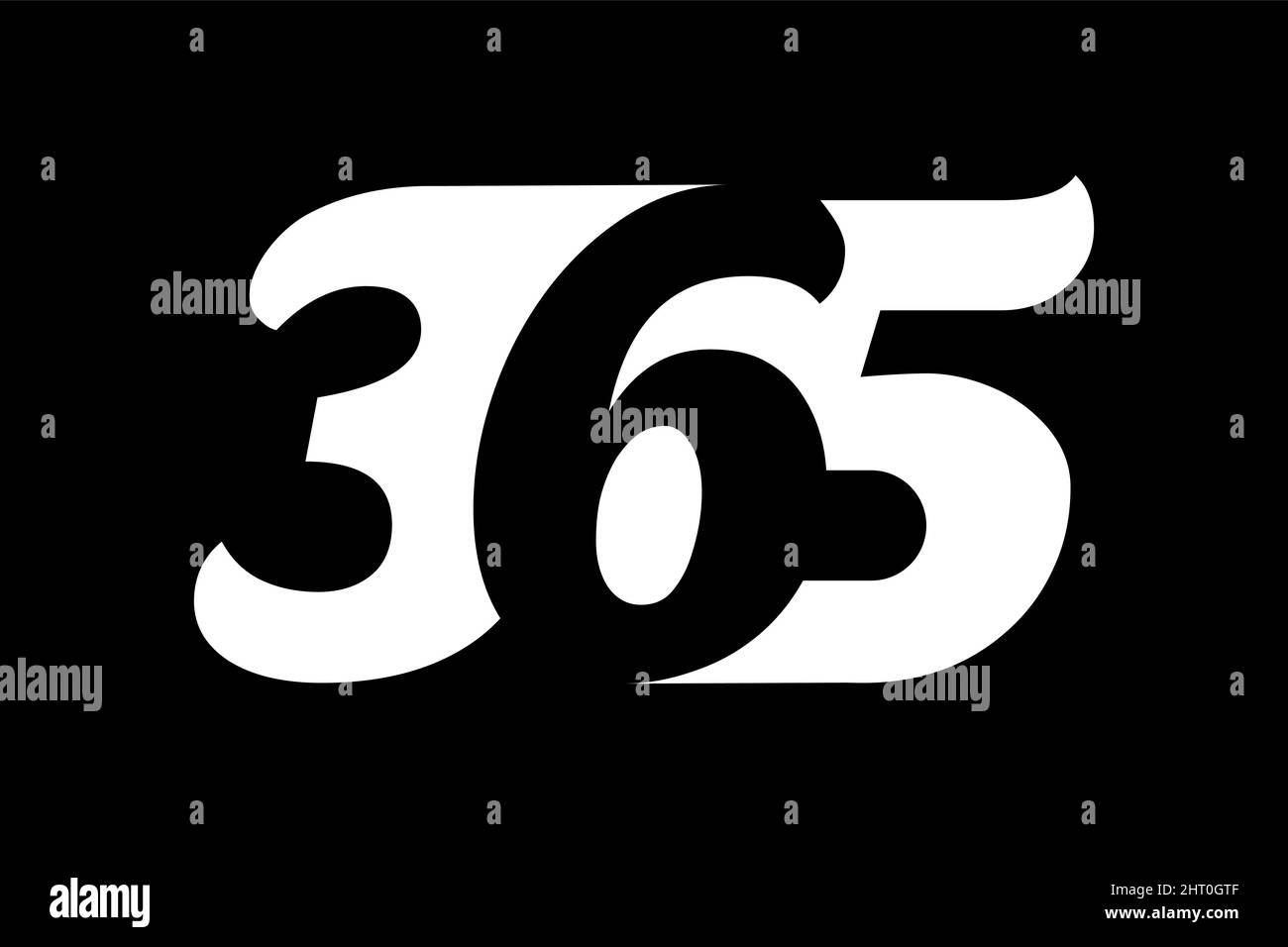 365 logo on black background. White text with negative space effect ...