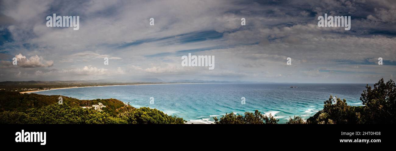Panoramic view of a blue ocean on cloudy sky background in Australia ...