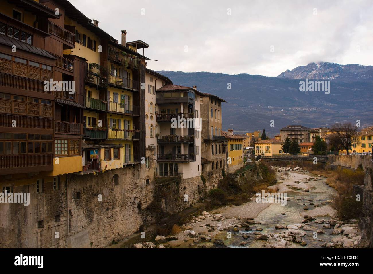 The Torrente Leno river as it flows through Rovereto in Trentino, north ...