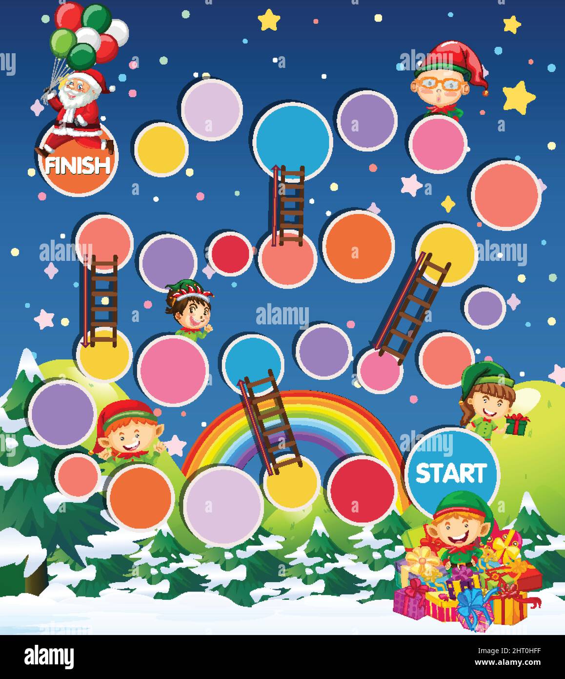 Snake and ladders game template with Christmas theme illustration Stock ...