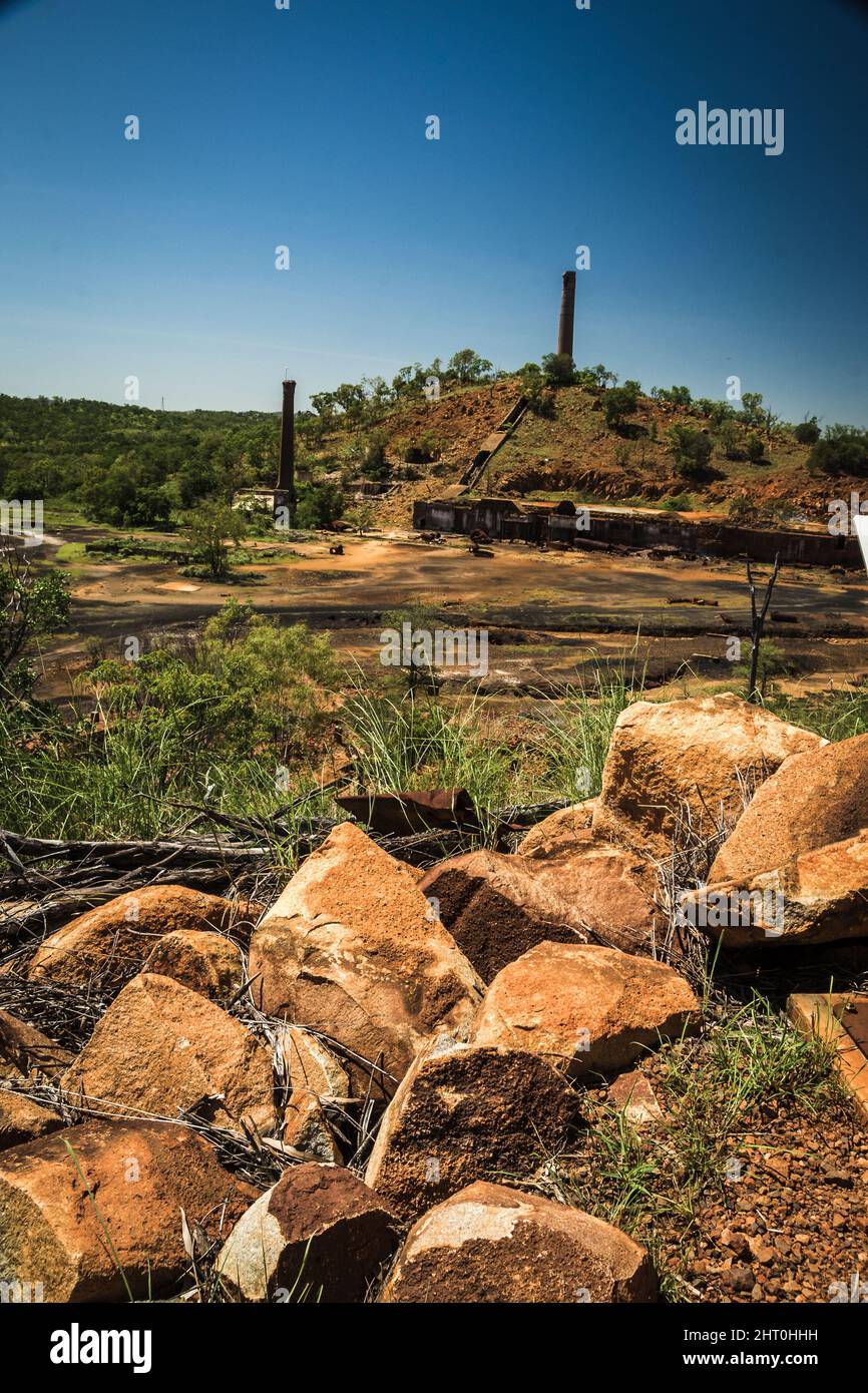 Two of the old smoke stacks at the smelter Stock Photo - Alamy