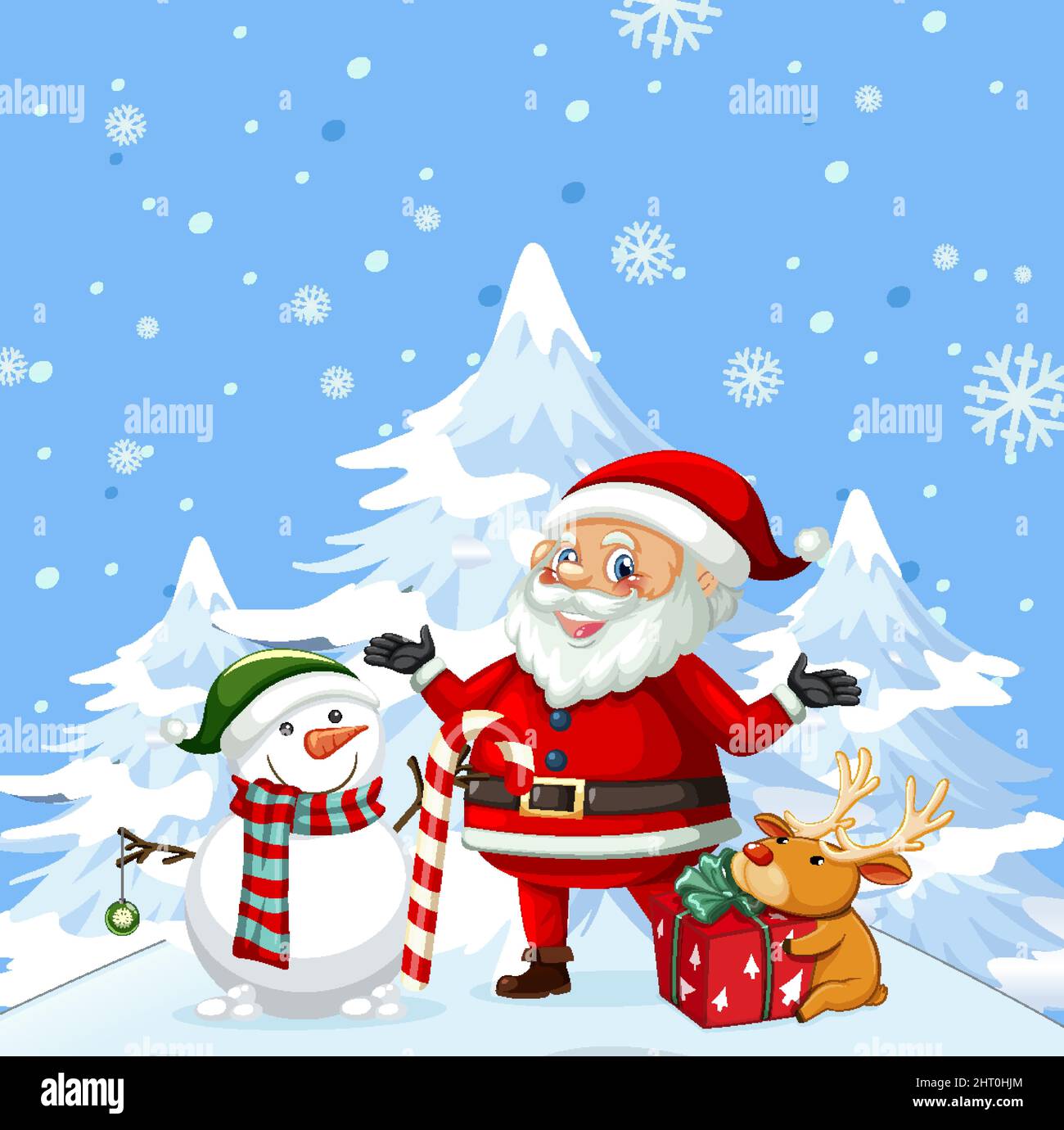 Christmas poster design with Santa Claus and snowman illustration Stock ...