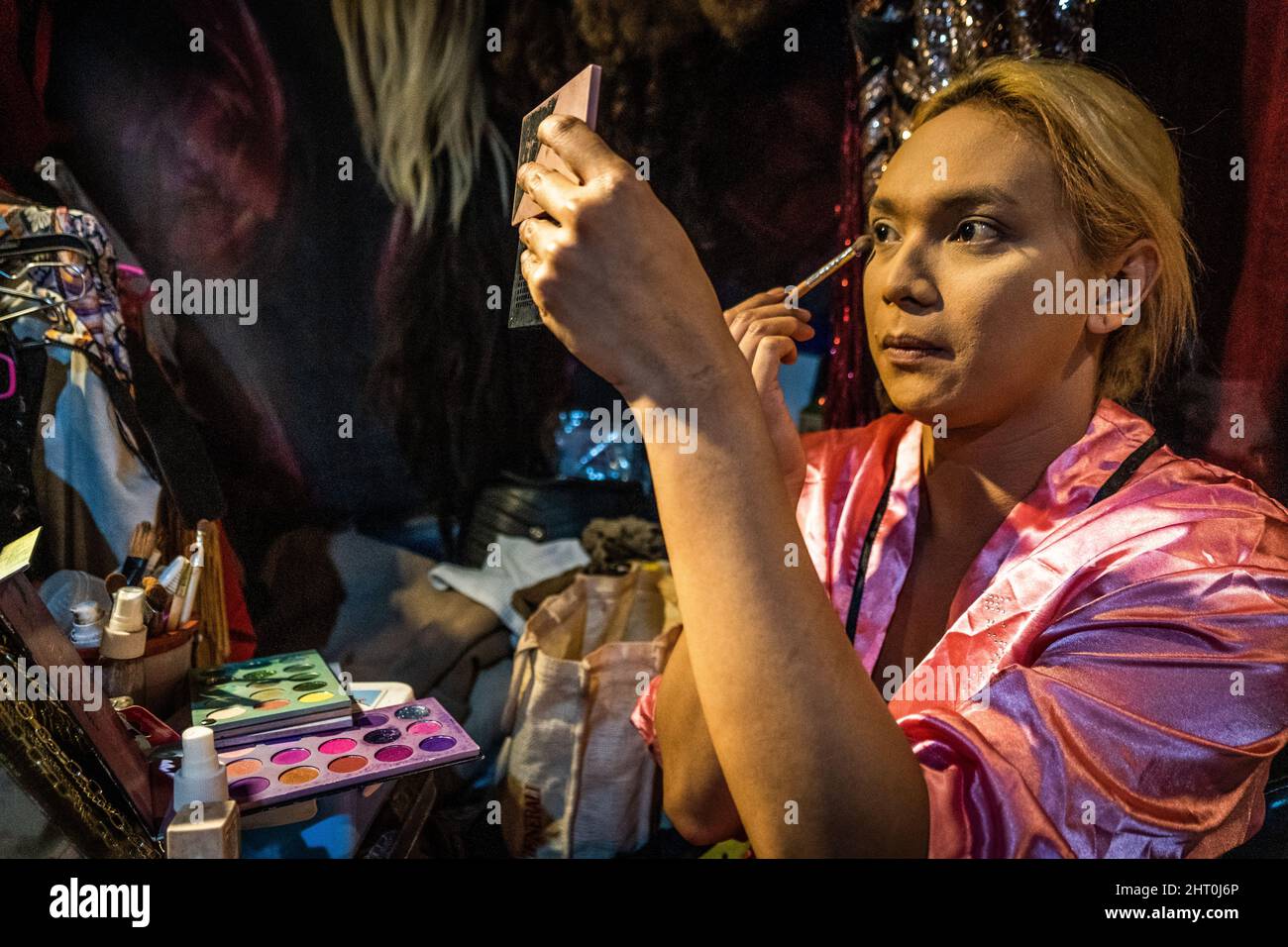 Bangkok, Thailand. 24th Feb, 2022. Thai drag queen Gisele gets ready ...