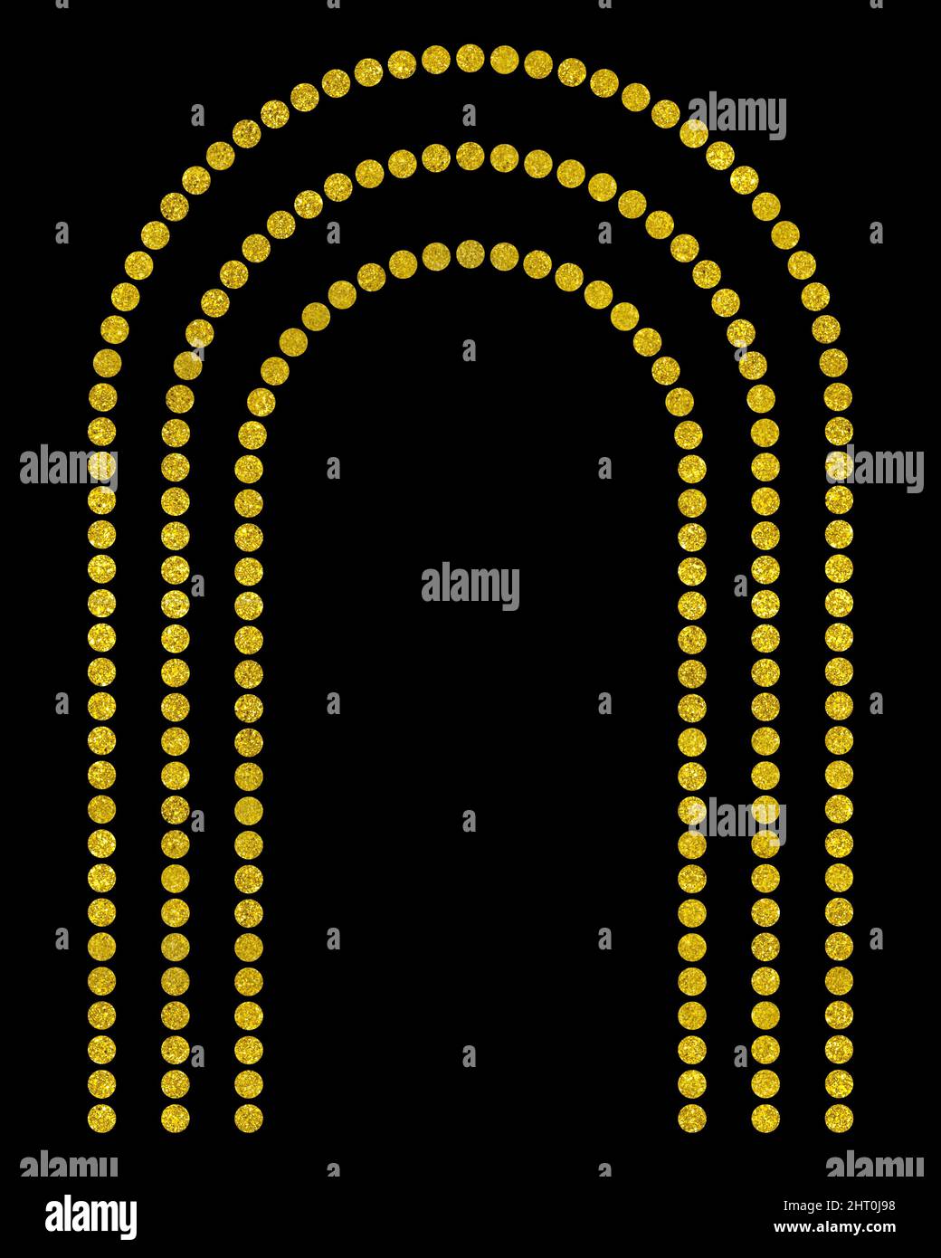 Illustration of a golden arch with dotted lines on black background ...