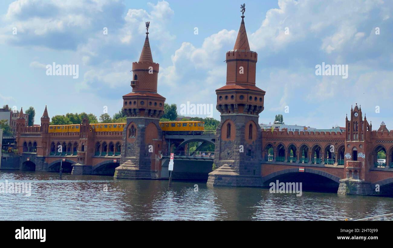 Oberbaum Bridge, a double-deck bridge crossing Berlin's River Spree ...