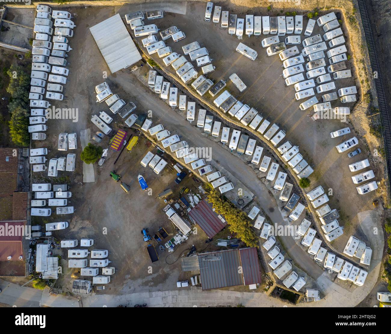 Recreational vehicles trailer caravan park campground aerial hi-res ...
