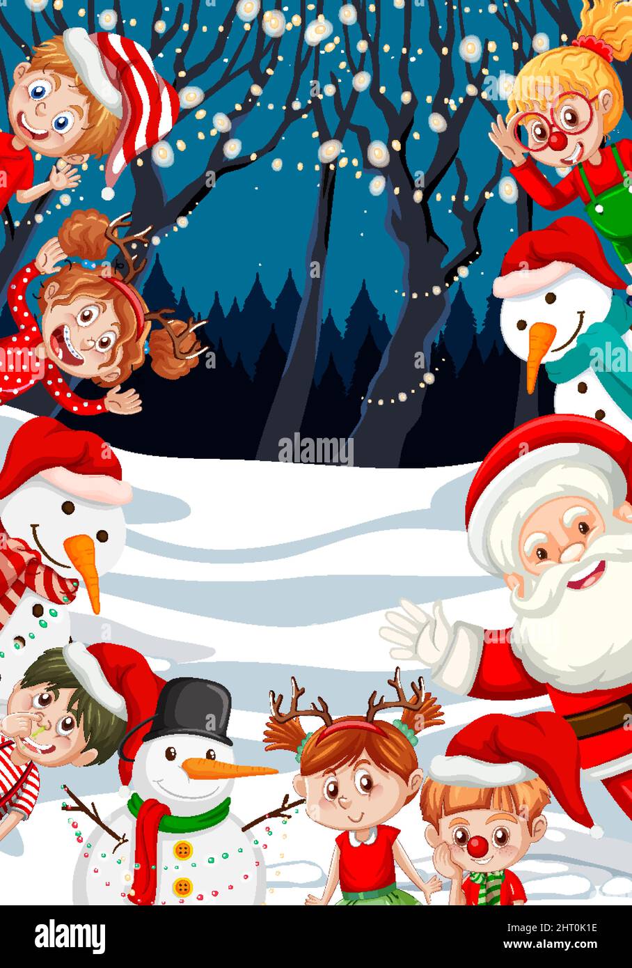 Christmas frame with happy children and Santa Claus illustration Stock ...