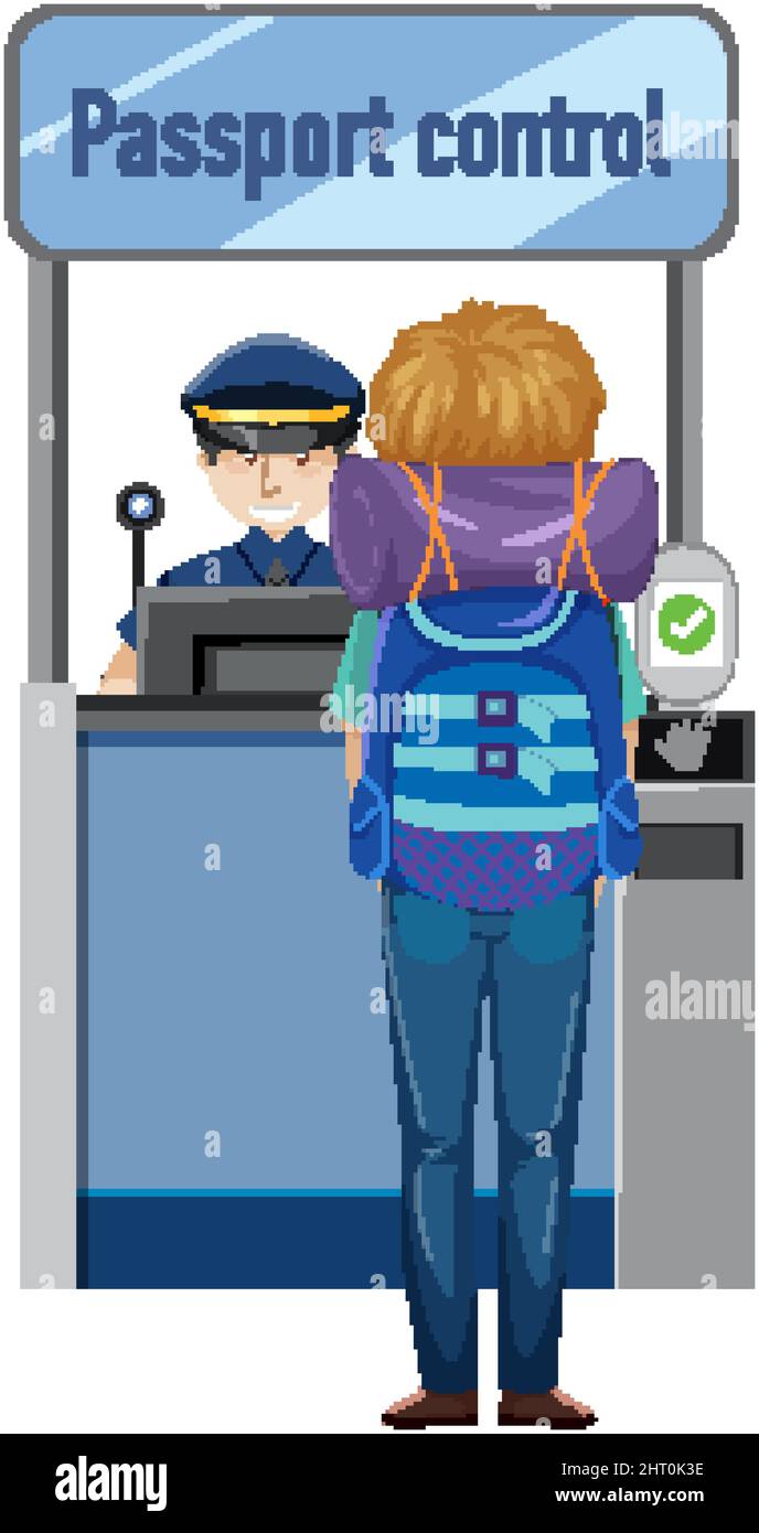 A passenger at passport control counter illustration Stock Vector Image ...