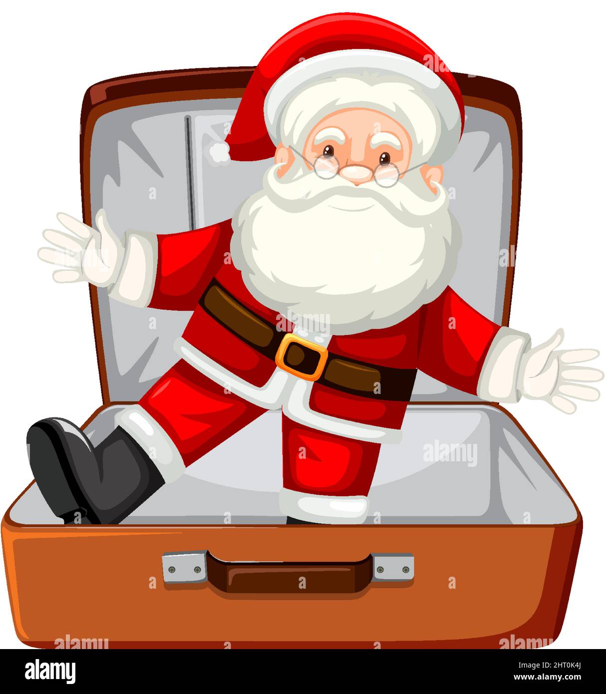 Christmas theme with Santa in a luggage on white background ...