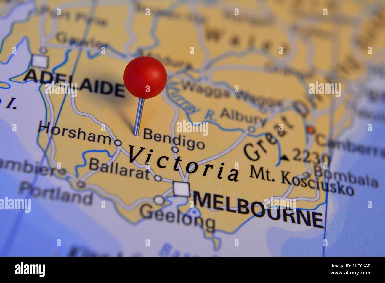 Bendigo marked on map in Australia Stock Photo - Alamy