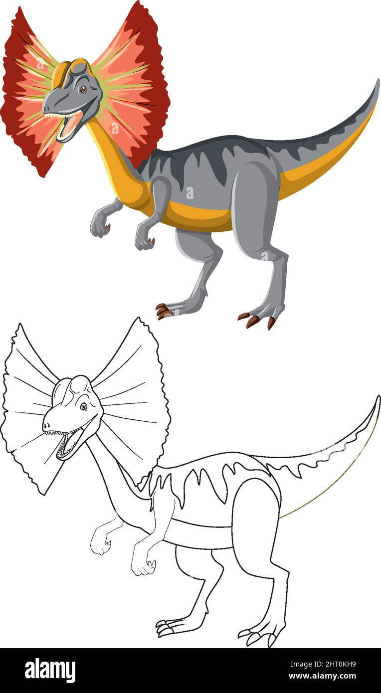 Dilophosaurus dinosaur with its doodle outline on white background illustration Stock Vector ...